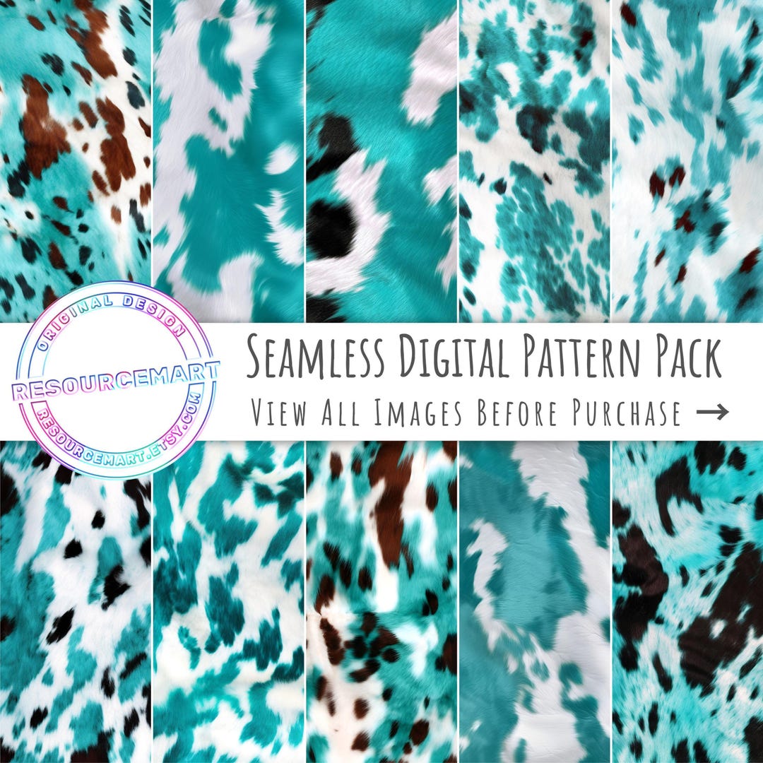 Seamless Turquoise Cowhide Digital Paper, Scrapbook Pages, Cow Print ...