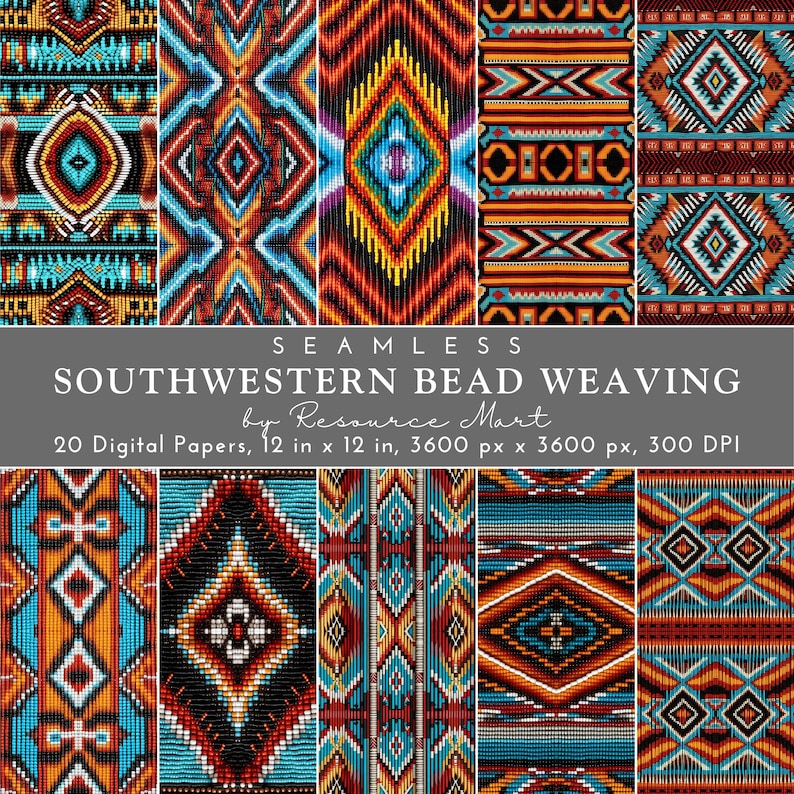 Seamless Southwestern Bead Weaving Digital Paper, Western Patterns ...
