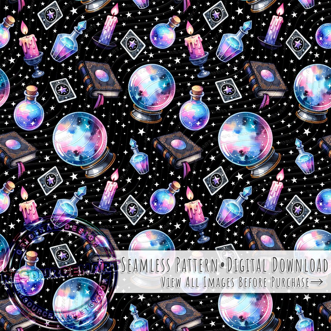 Pastel Magical Seamless Pattern, Witchy Sublimation Design, Halloween ...