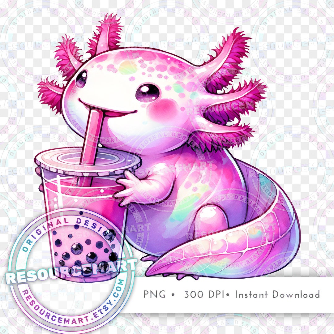 Cute Axolotl Drinking Boba PNG Graphic File, Pink Summer T-shirt Tee ...