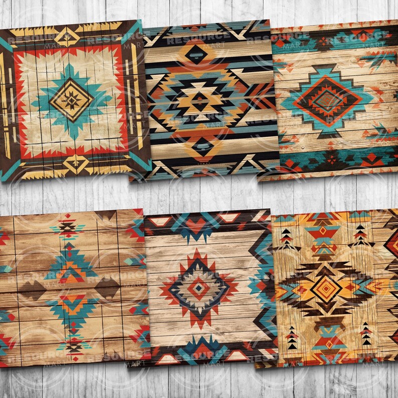 Seamless Southwestern Wood Digital Paper, Western Patterns, Aztec ...