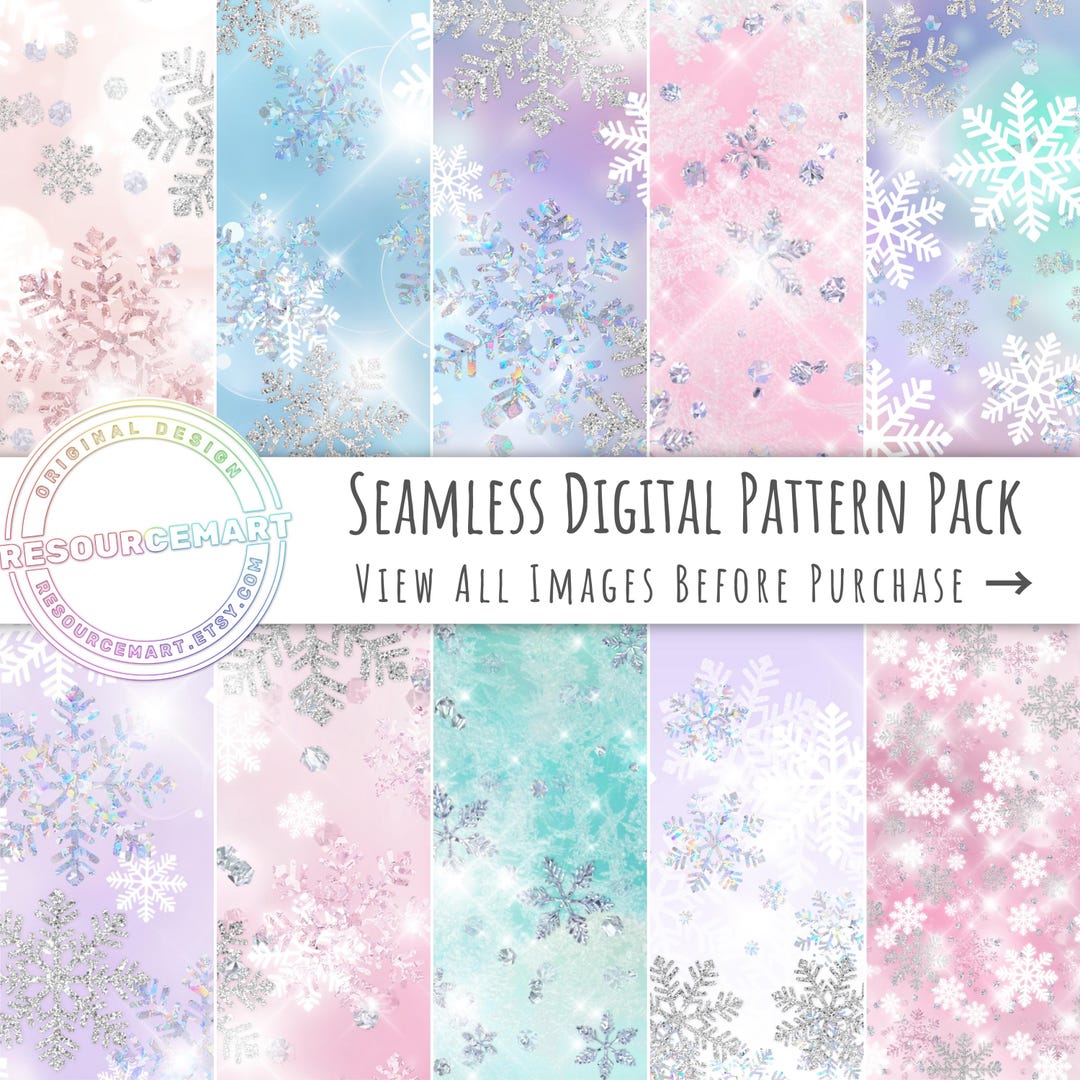 Glittery Pastel Snowflakes Winter Digital Paper, Seamless Printable ...