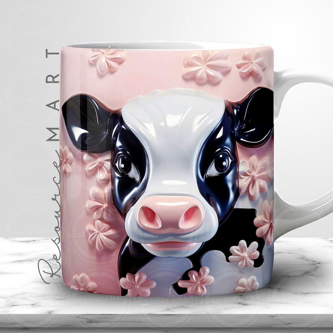 3D Cow Mug Wrap Design, 11oz 12oz 15 Oz Coffee Mug Sublimation Design ...
