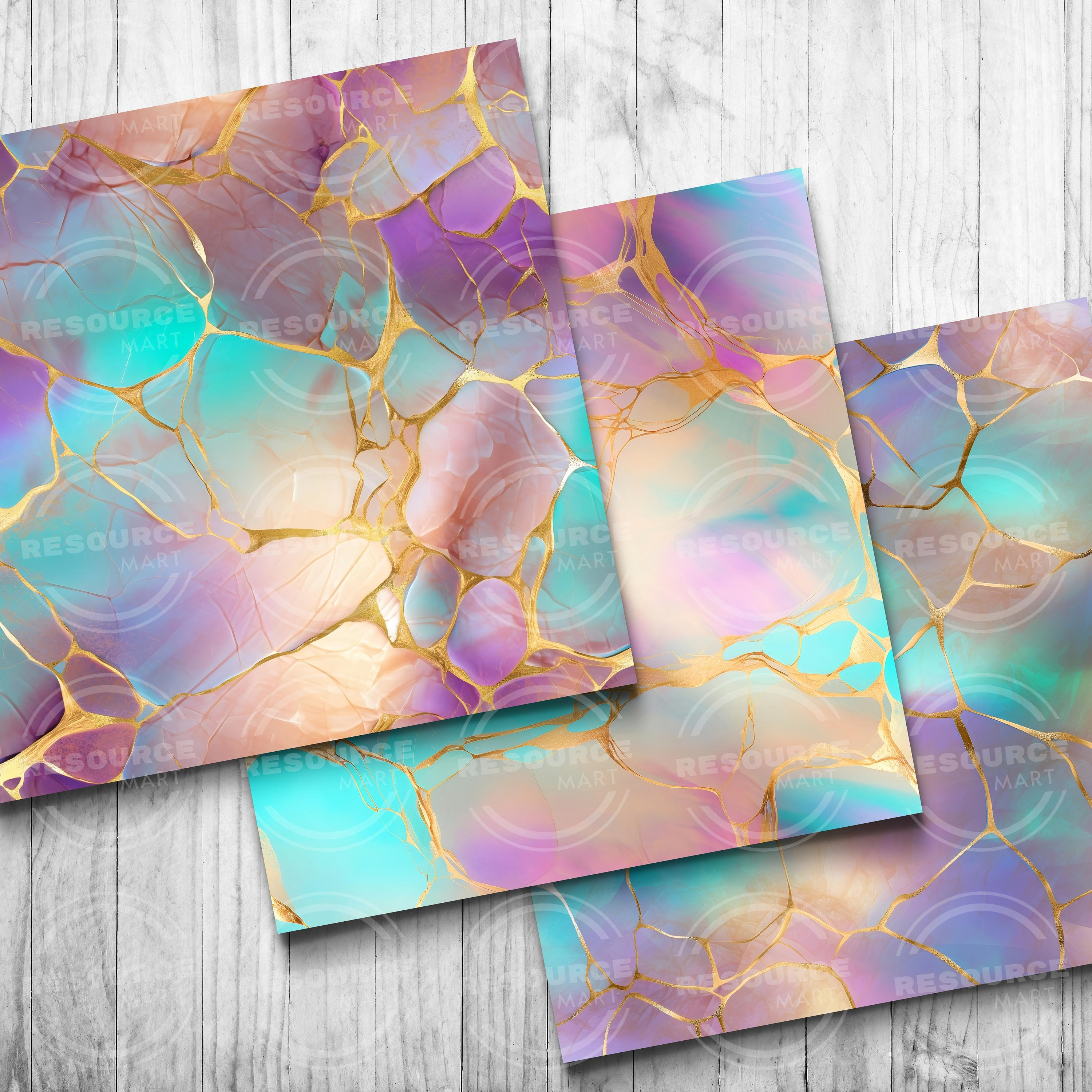 Iridescent Opal & Gold Digital Paper, Luxe Seamless Textures ...