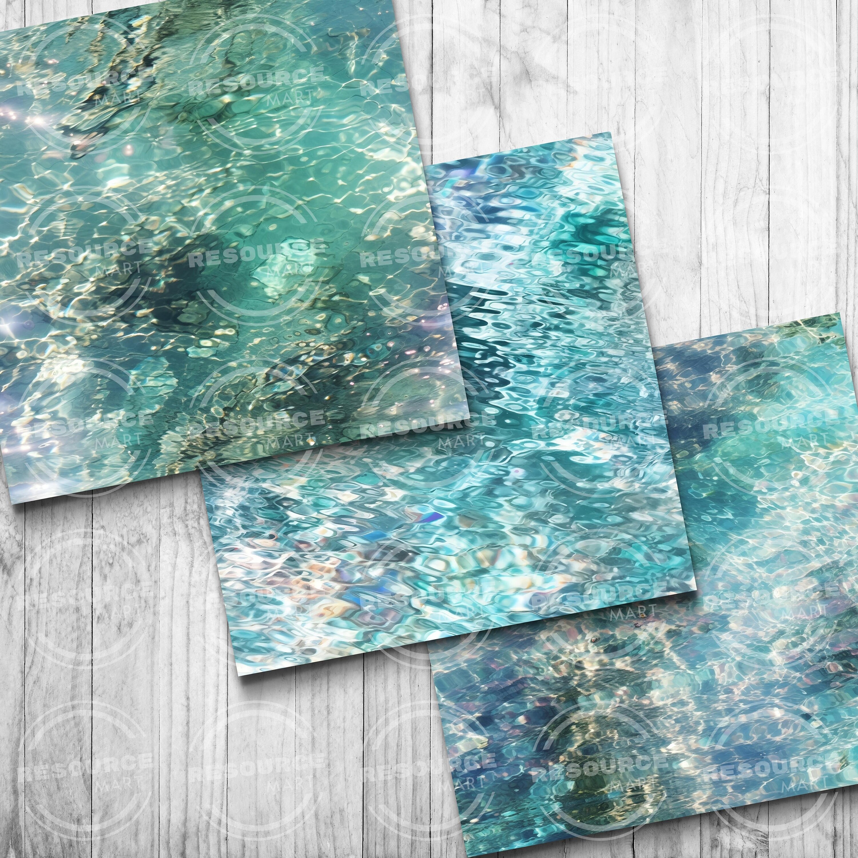 Shimmering Water Digital Paper, Iridescent Seamless Textures, Summer ...