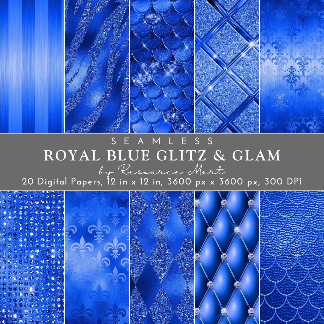 Luxury Glam Digital Paper, Royal Blue Scrapbook Journal Pages, Metallic ...