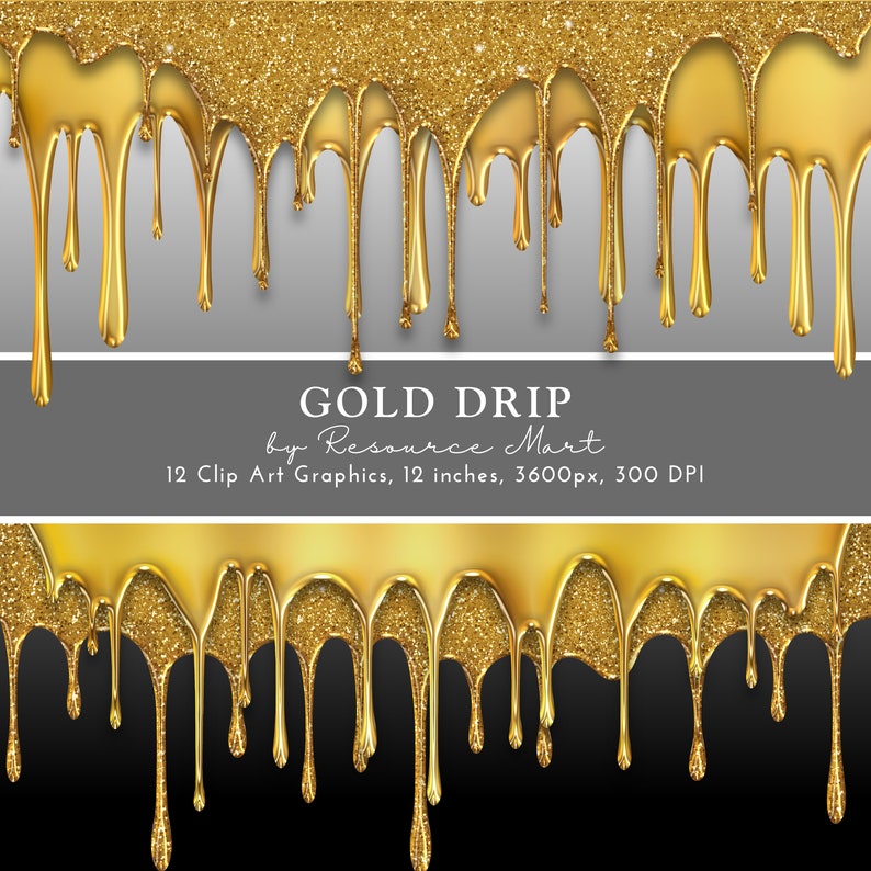 Gold Drip Clip Art, Metallic & Glittery Clip Art, Luxe Glam Borders ...