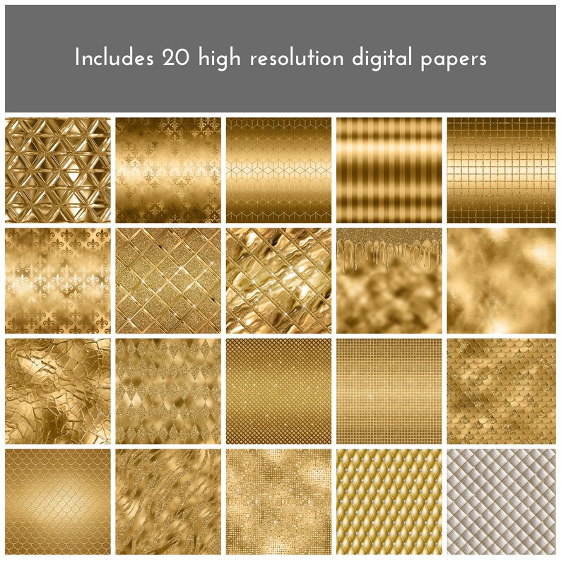 Luxury Glam Digital Paper, Gold Scrapbook Paper Printable Seamless ...