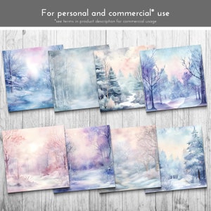Watercolor Forest Winter Digital Paper, Printable Scrapbook Paper Snow ...