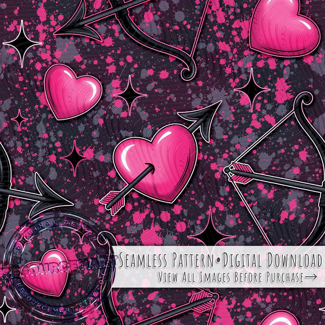 Punk Rock Cupid Seamless Pattern, Valentine's Day Digital Paper With ...