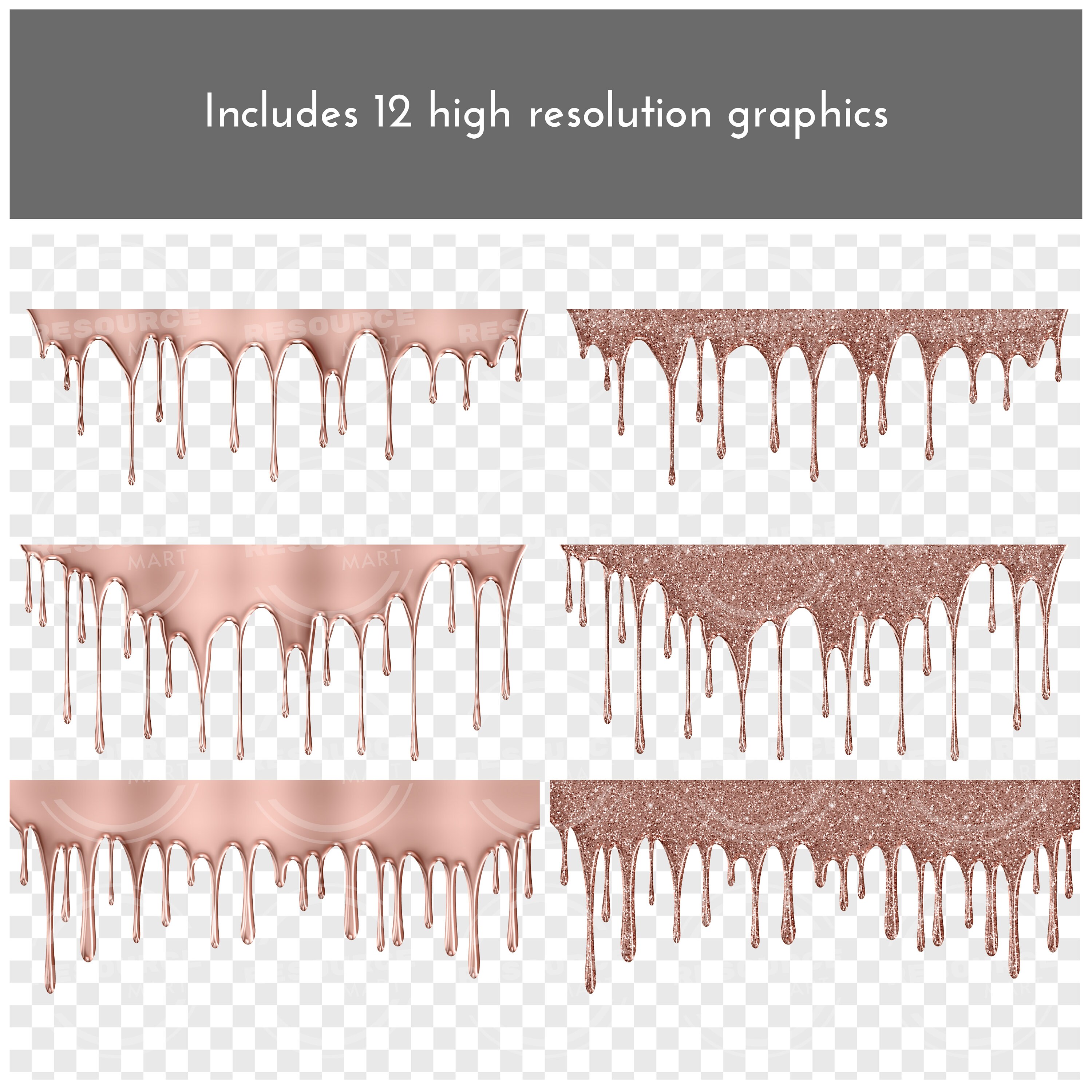 Rose Gold Drip Clip Art Metallic & Glittery Clip Art Luxe - Etsy