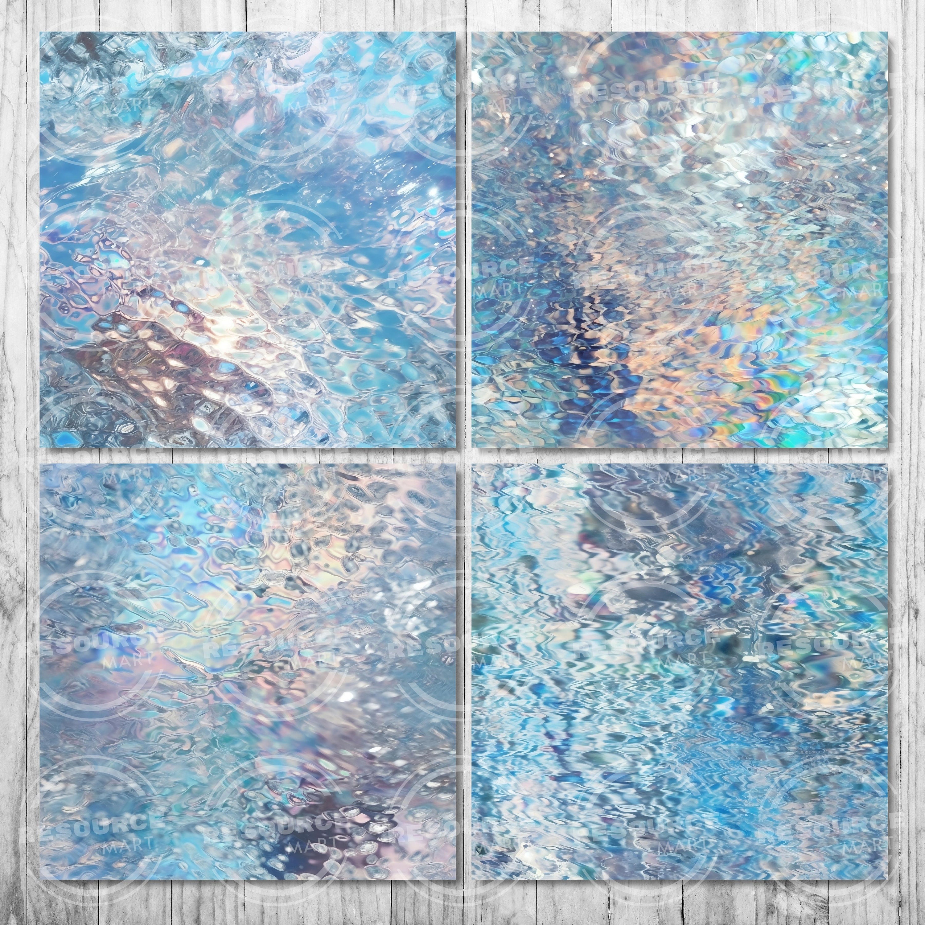 Shimmering Water Digital Paper, Iridescent Seamless Textures, Summer ...