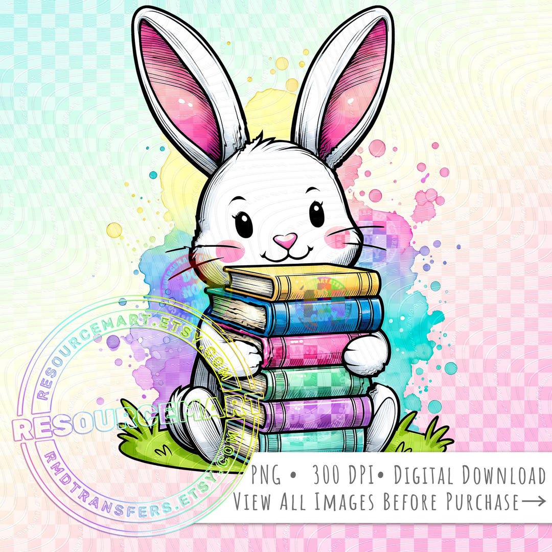 All Booked for Easter PNG Graphic File, Cute Pastel Bunny & Books ...