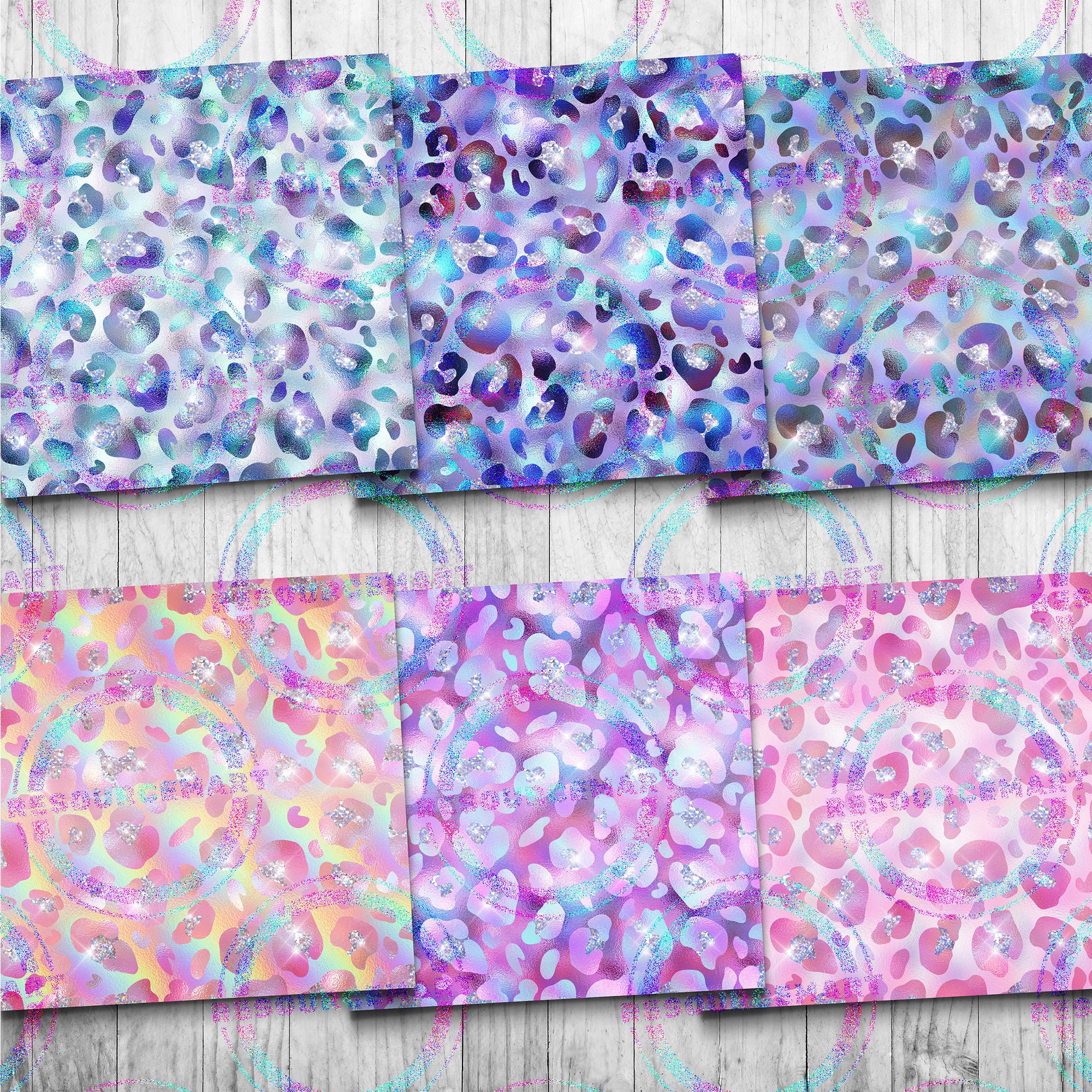 Seamless Iridescent Glittery Leopard Print Digital Paper, Cheetah ...