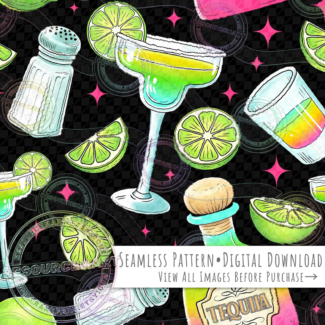 Margarita Weather Seamless Pattern, Summer Tequila Margs and Limes ...