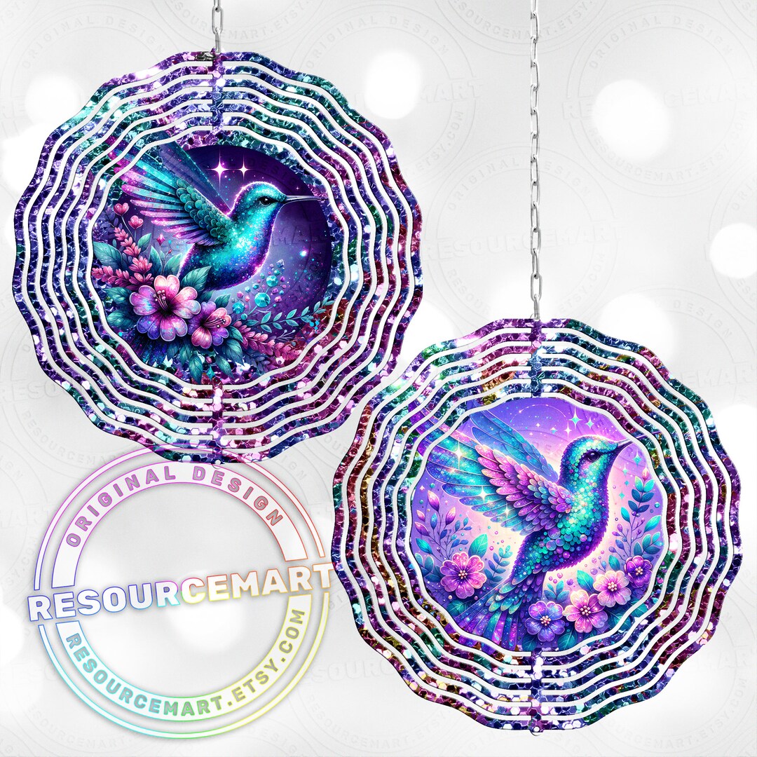 Pair of Sparkly Hummingbird Wind Spinner Sublimation Designs, 10 Inch ...