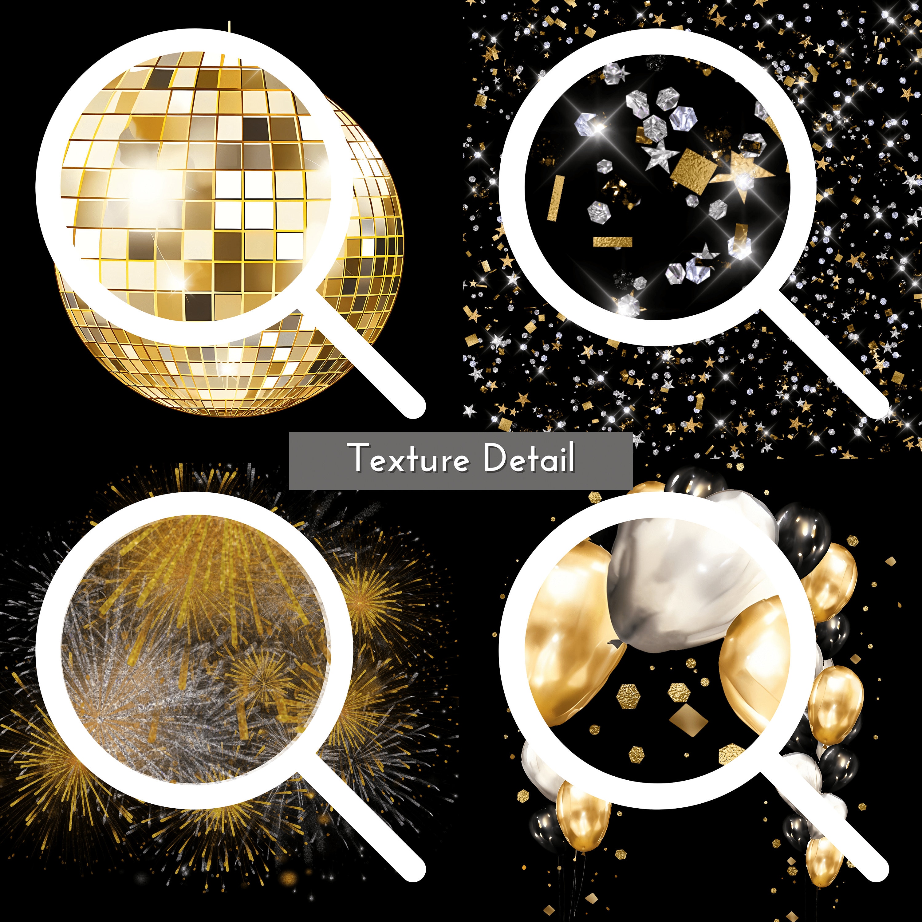 New Year's Eve Clip Art Transparent PNG, Black and Gold Glitter Mixed ...