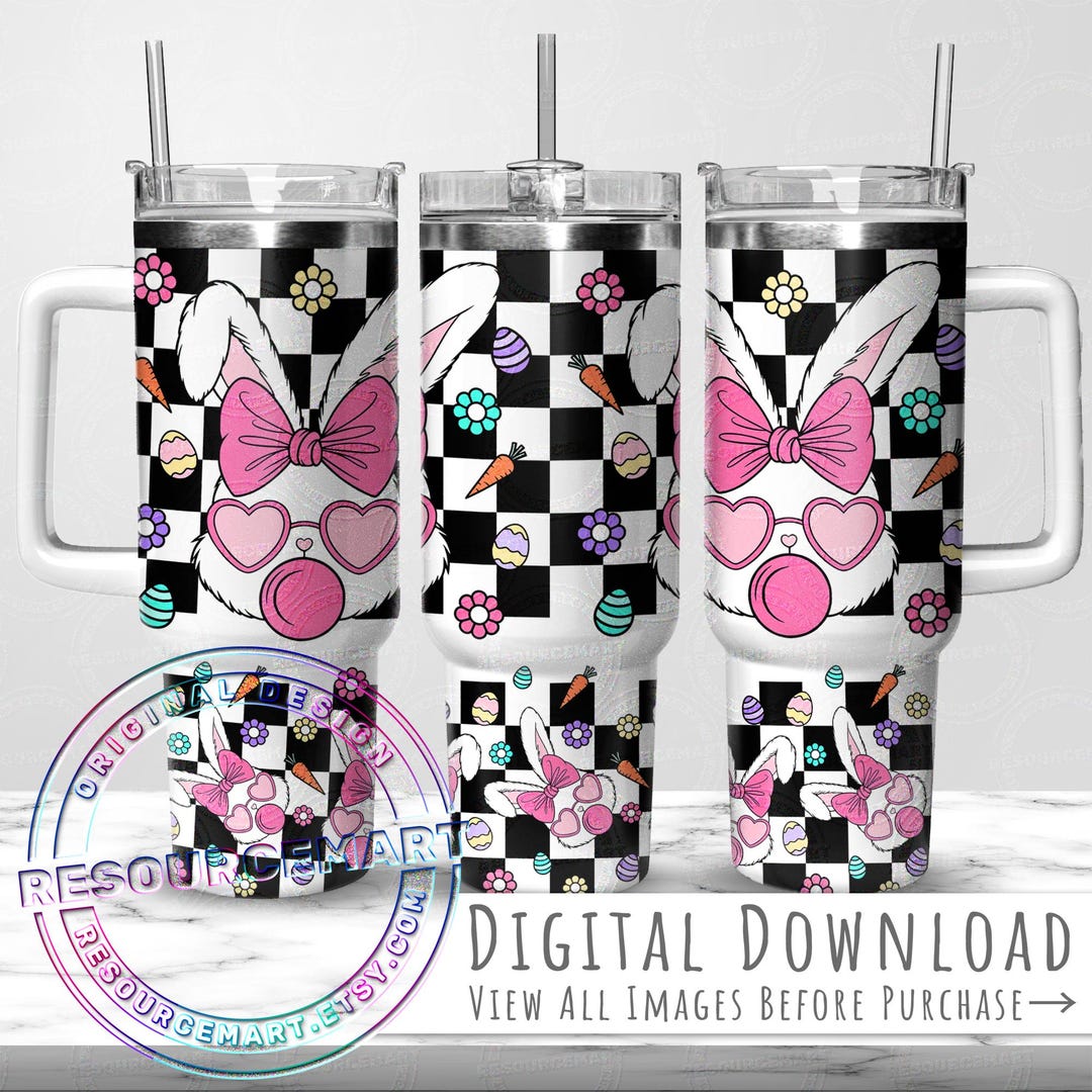 Retro Easter Bunny 40oz Tumbler Wrap Sublimation Design, Checkerboard ...