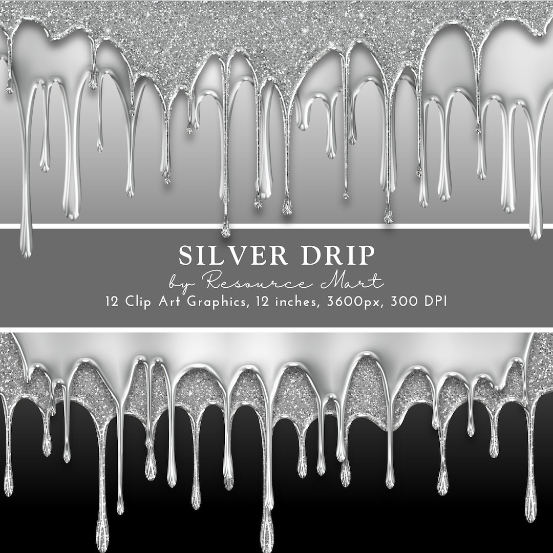 Silver Drip Clipart Transparent PNG, Luxe Luxury Metallic Glittery Glam ...