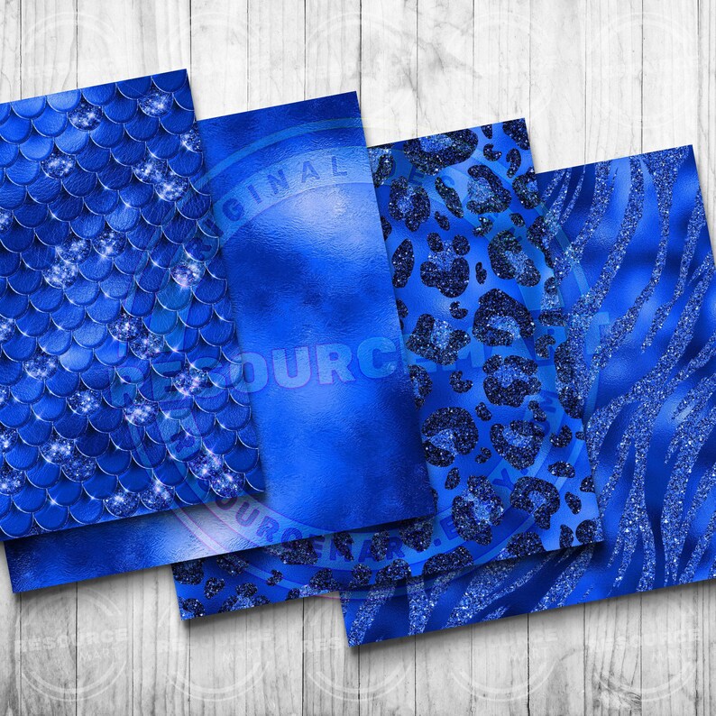 Luxury Glam Digital Paper, Royal Blue Scrapbook Journal Pages, Metallic ...