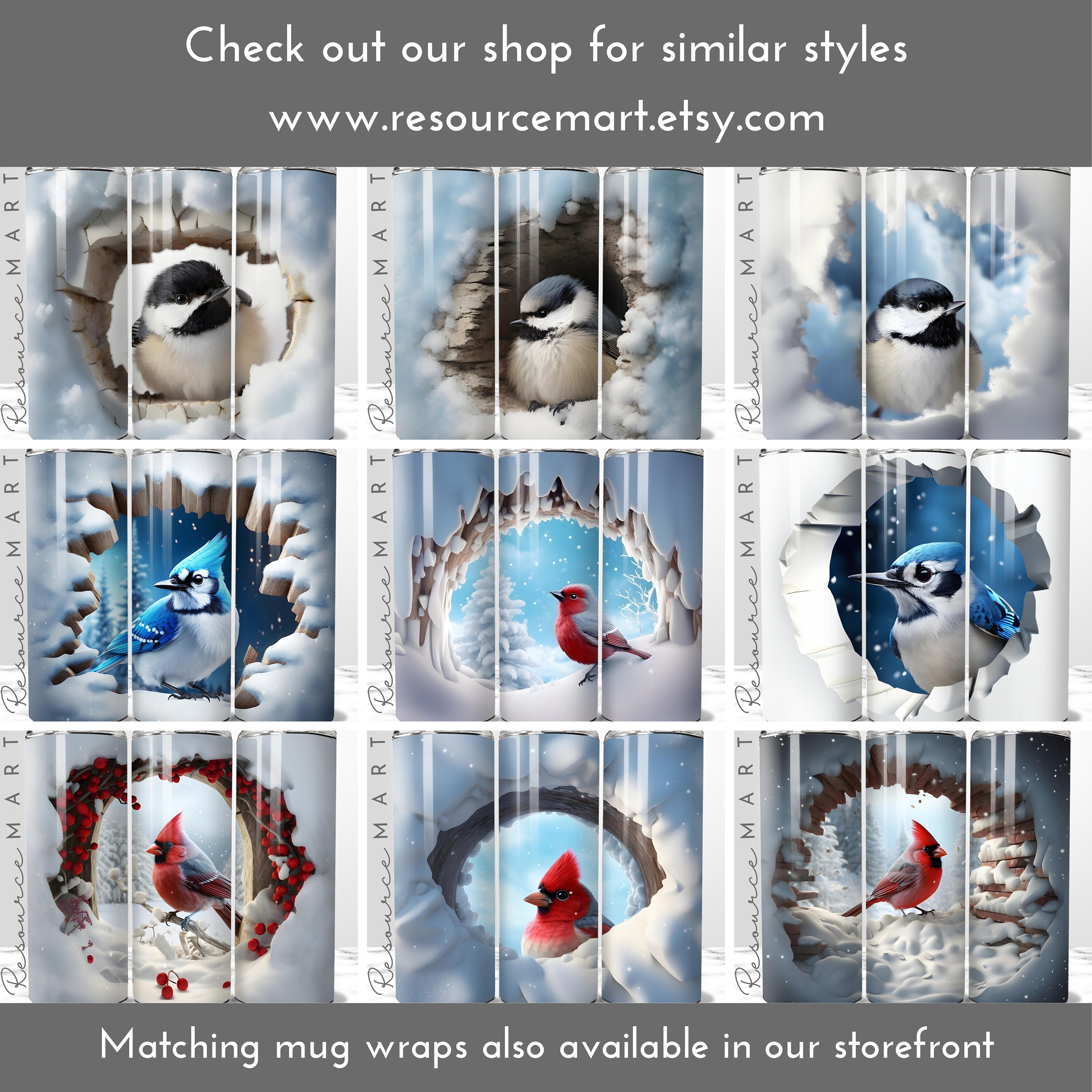 3D Winter Chickadee Tumbler Wrap PNG, 20 Oz Straight Tapered Snowy ...