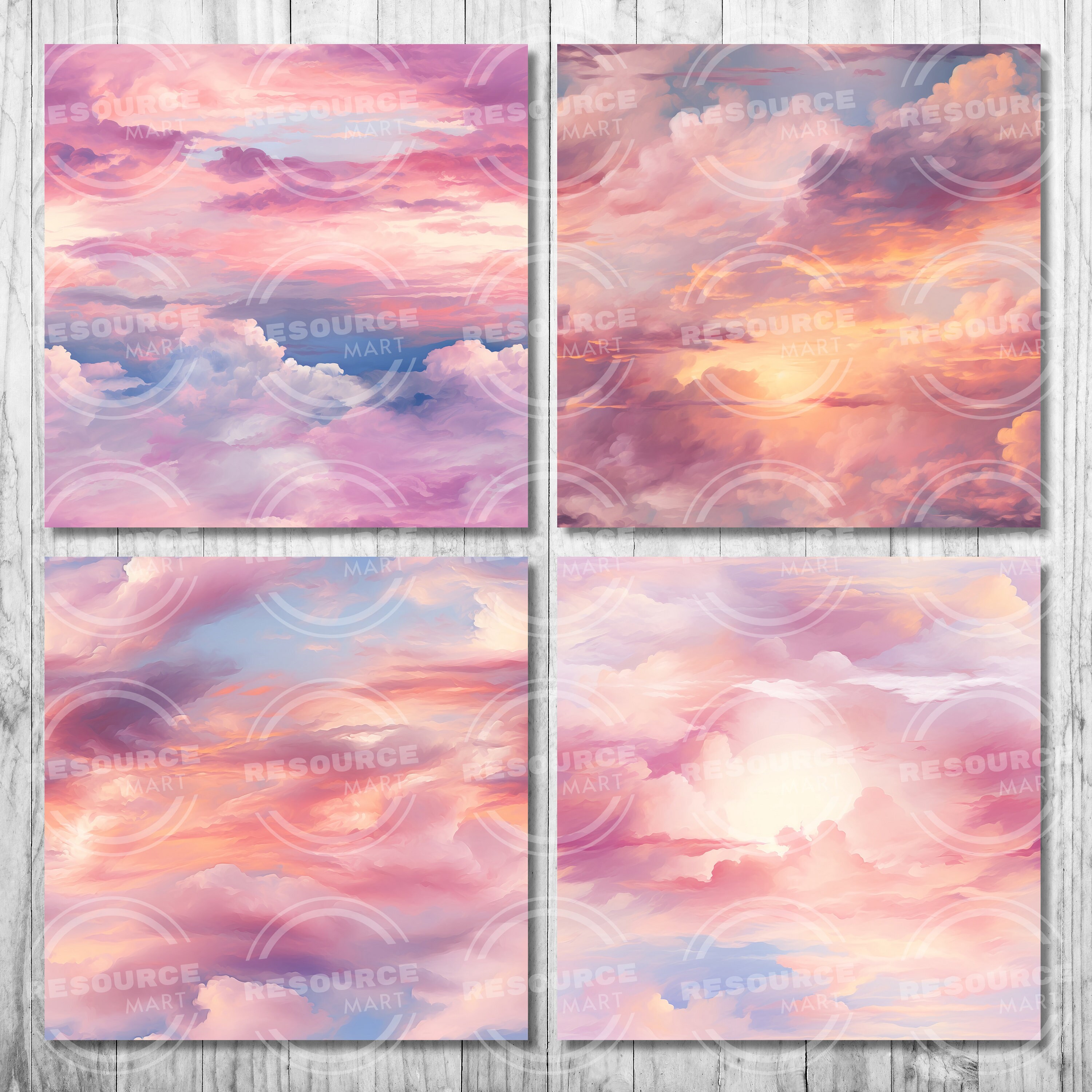 Watercolor Sunset Clouds Digital Paper Pack, Seamless Pastel Sky ...