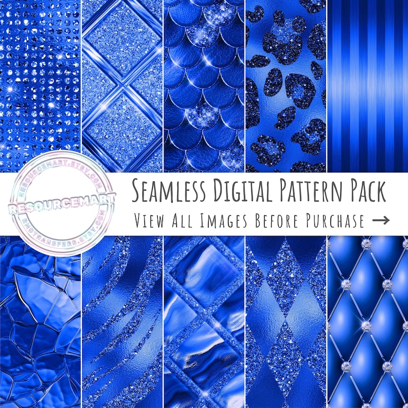 Luxury Glam Digital Paper, Royal Blue Scrapbook Journal Pages, Metallic ...