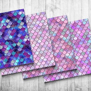 Glittery Iridescent Seamless Mermaid Scales Digital Paper, Holographic ...