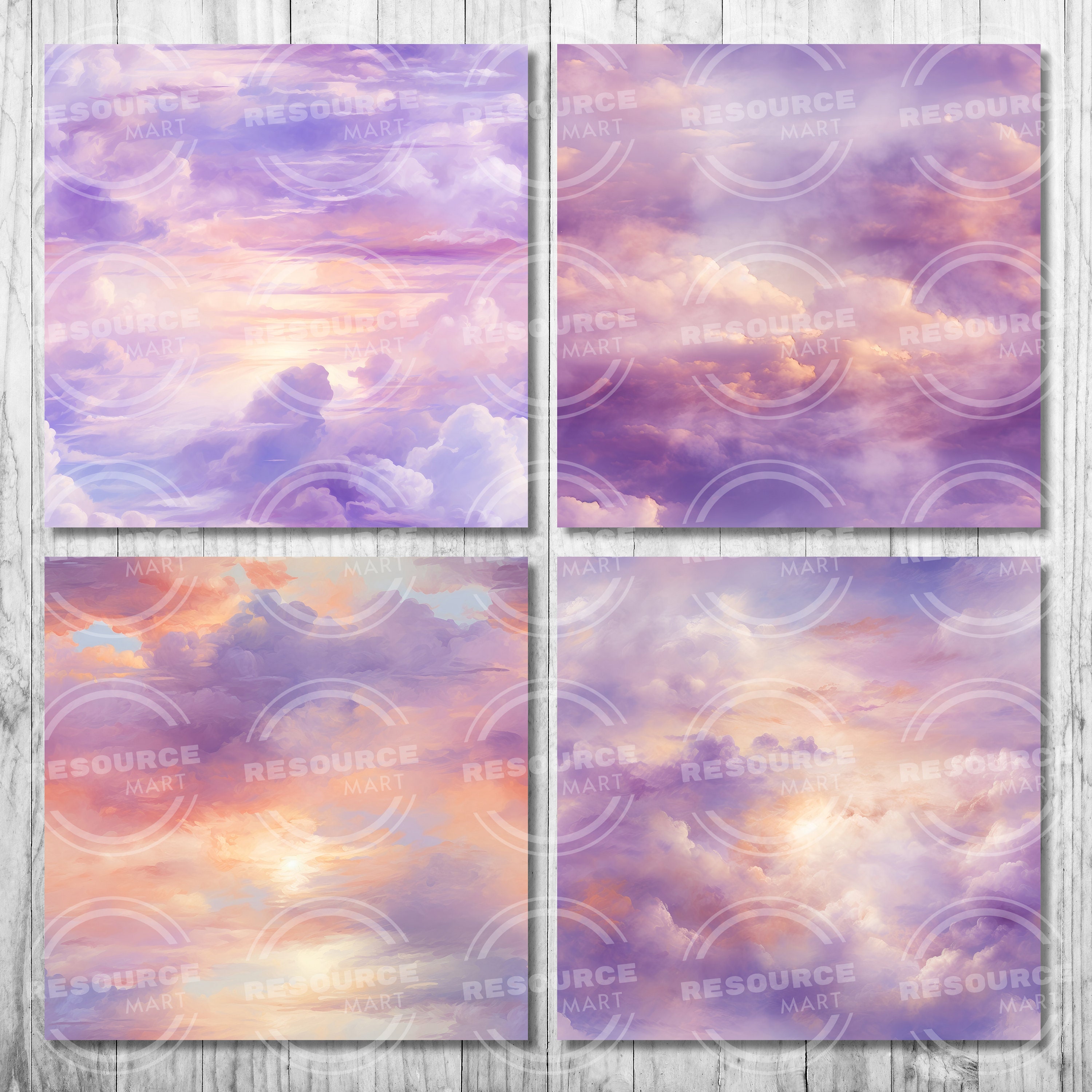 Watercolor Sunset Clouds Digital Paper Pack, Seamless Pastel Sky ...