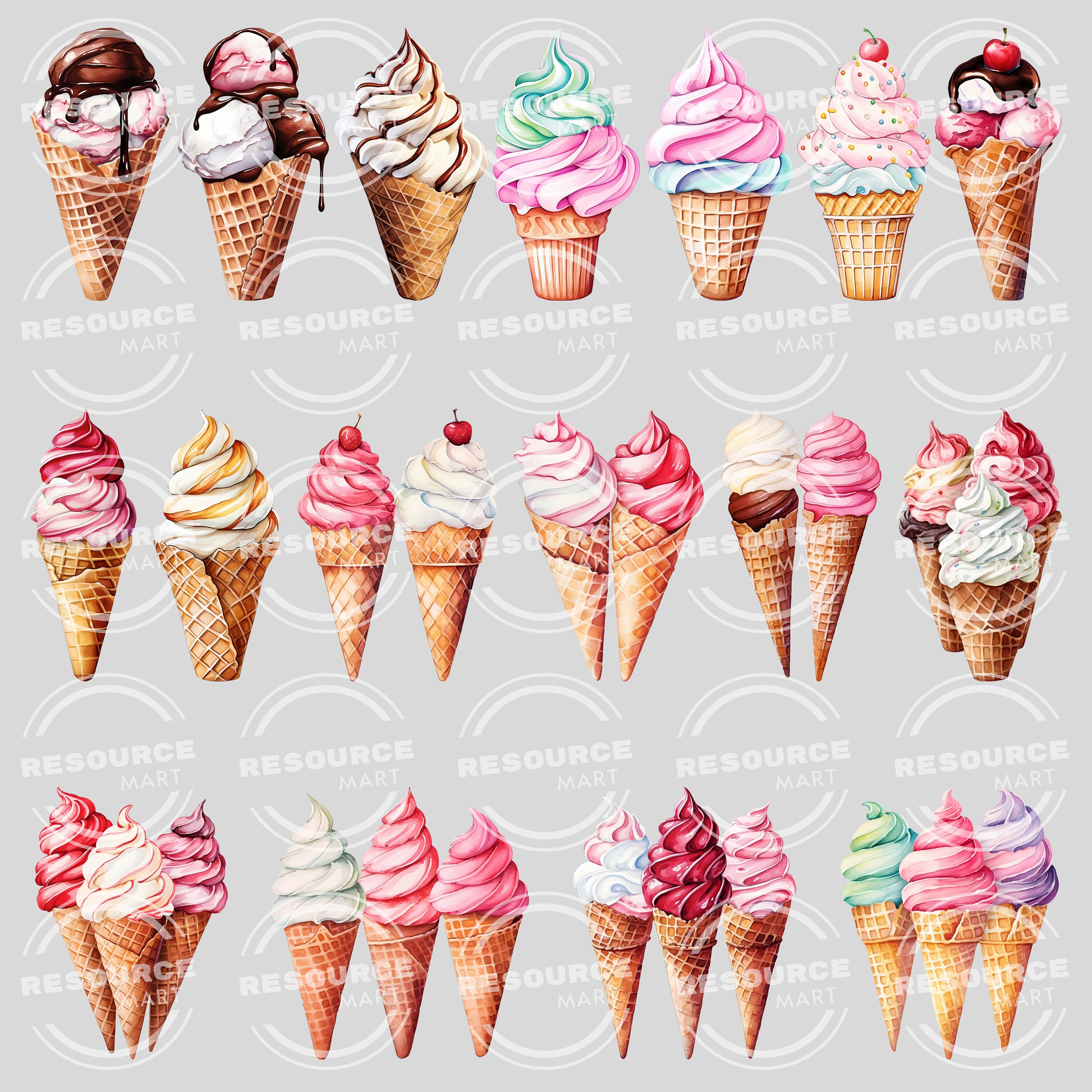 Ice Cream Clip Art Transparent PNG, Birthday Clipart, Watercolor Sweets ...