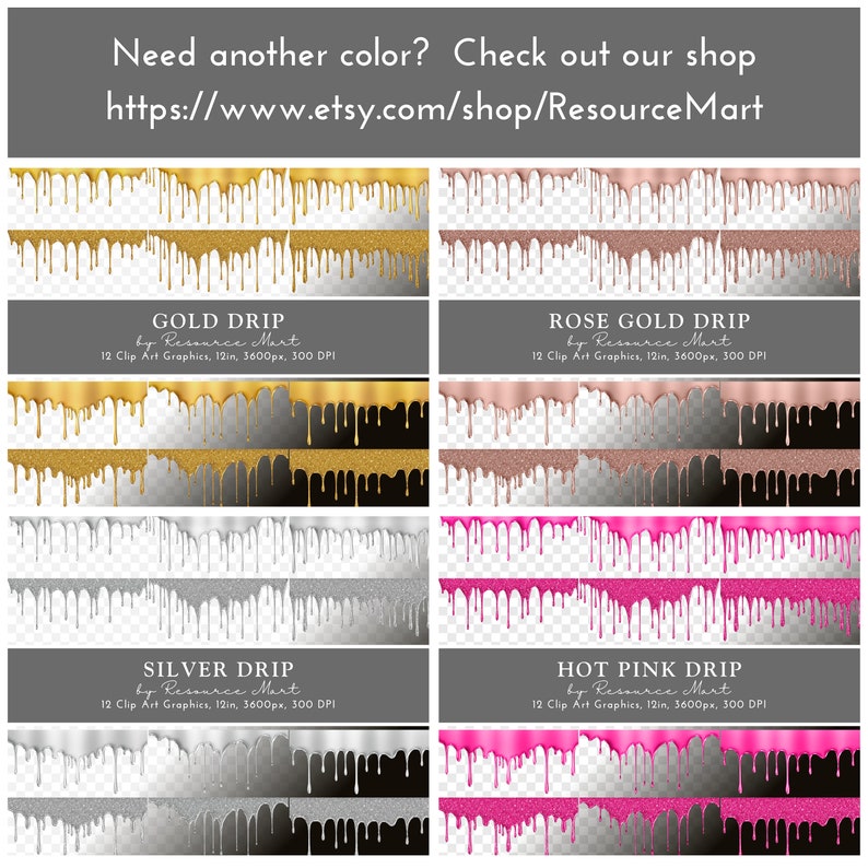 Rose Gold Drip Clip Art Metallic & Glittery Clip Art Luxe - Etsy