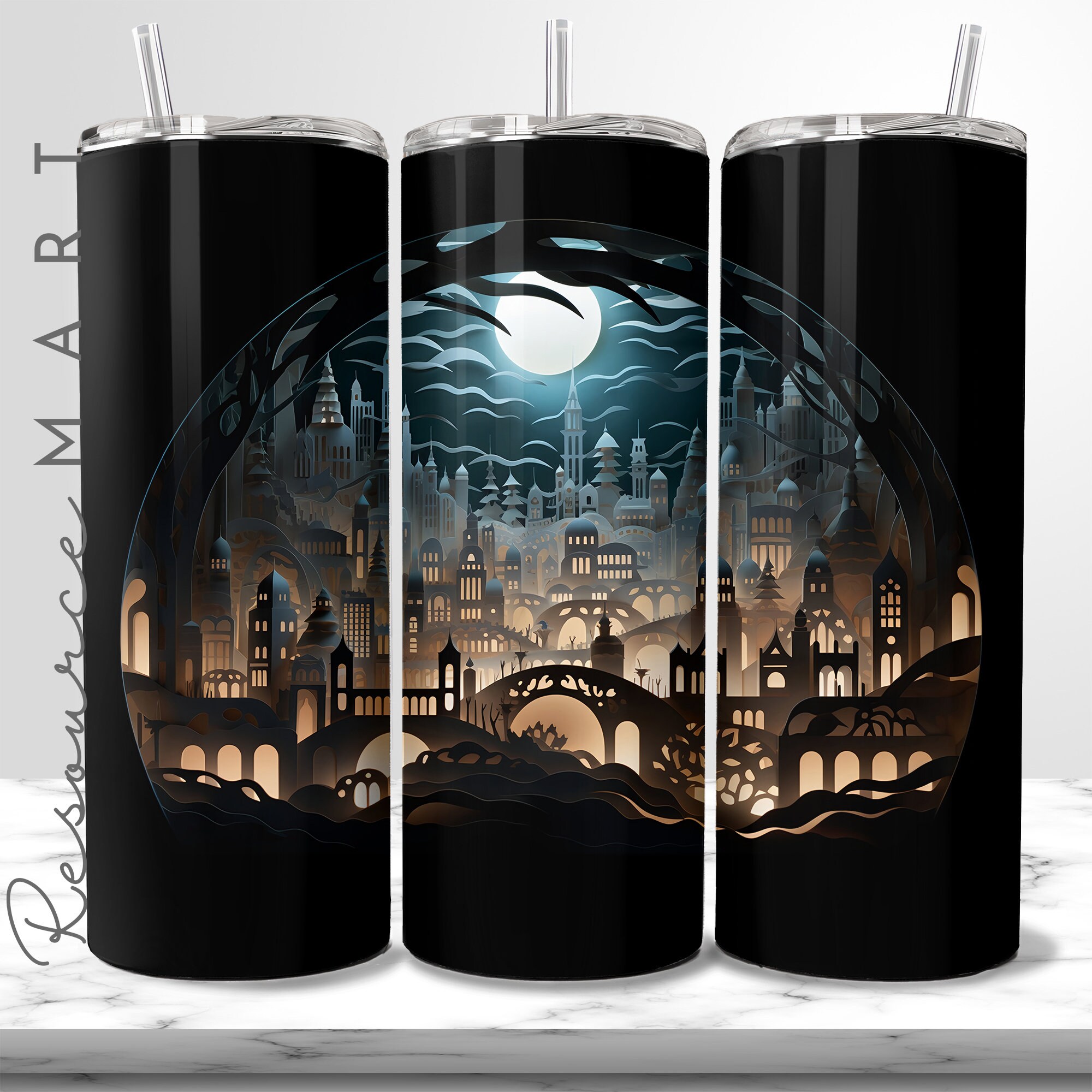 3D Lightbox Cityscape Tumbler Wrap PNG, 20 Oz Straight Tapered Papercut ...