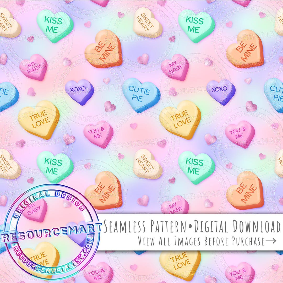 Valentine's Day Conversation Hearts Seamless Pattern, Sublimation ...