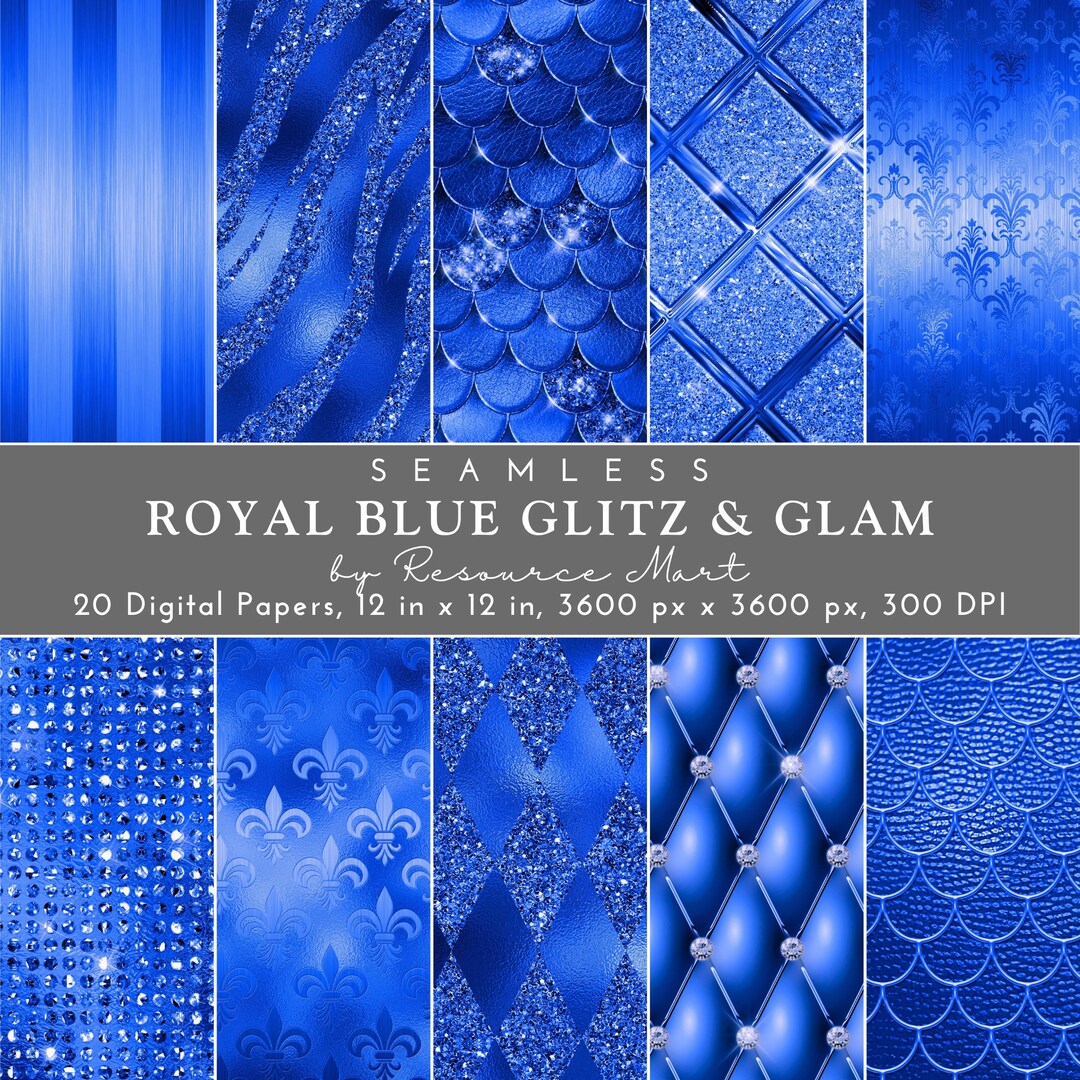 Luxury Glam Digital Paper, Royal Blue Scrapbook Journal Pages, Metallic ...