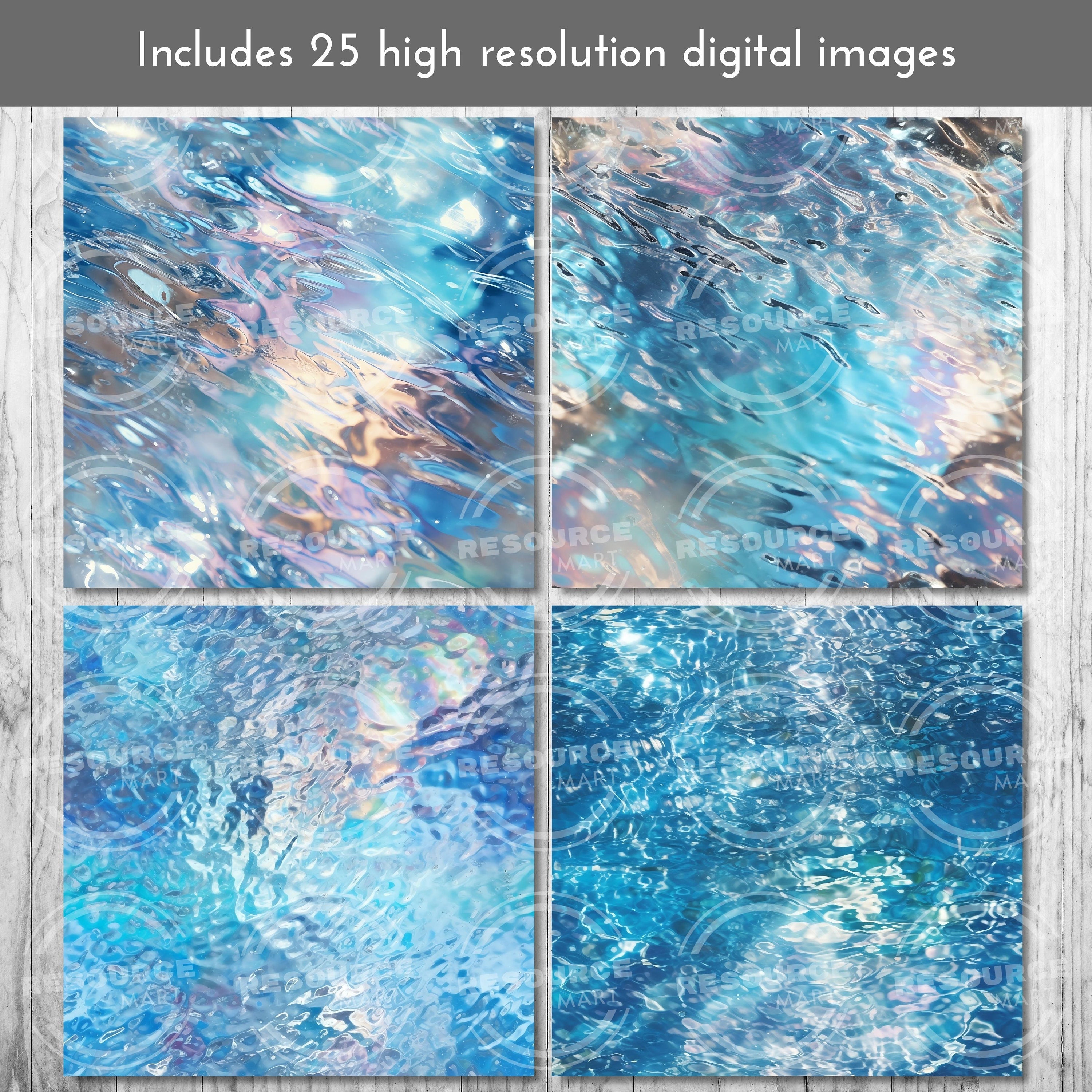 Shimmering Water Digital Paper, Iridescent Seamless Textures, Summer ...