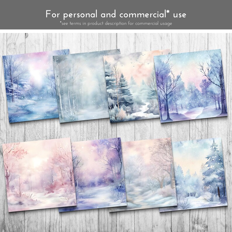 Watercolor Forest Winter Digital Paper, Printable Scrapbook Paper Snow ...