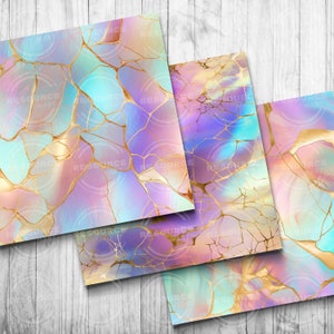 Iridescent Opal & Gold Digital Paper, Luxe Seamless Textures ...