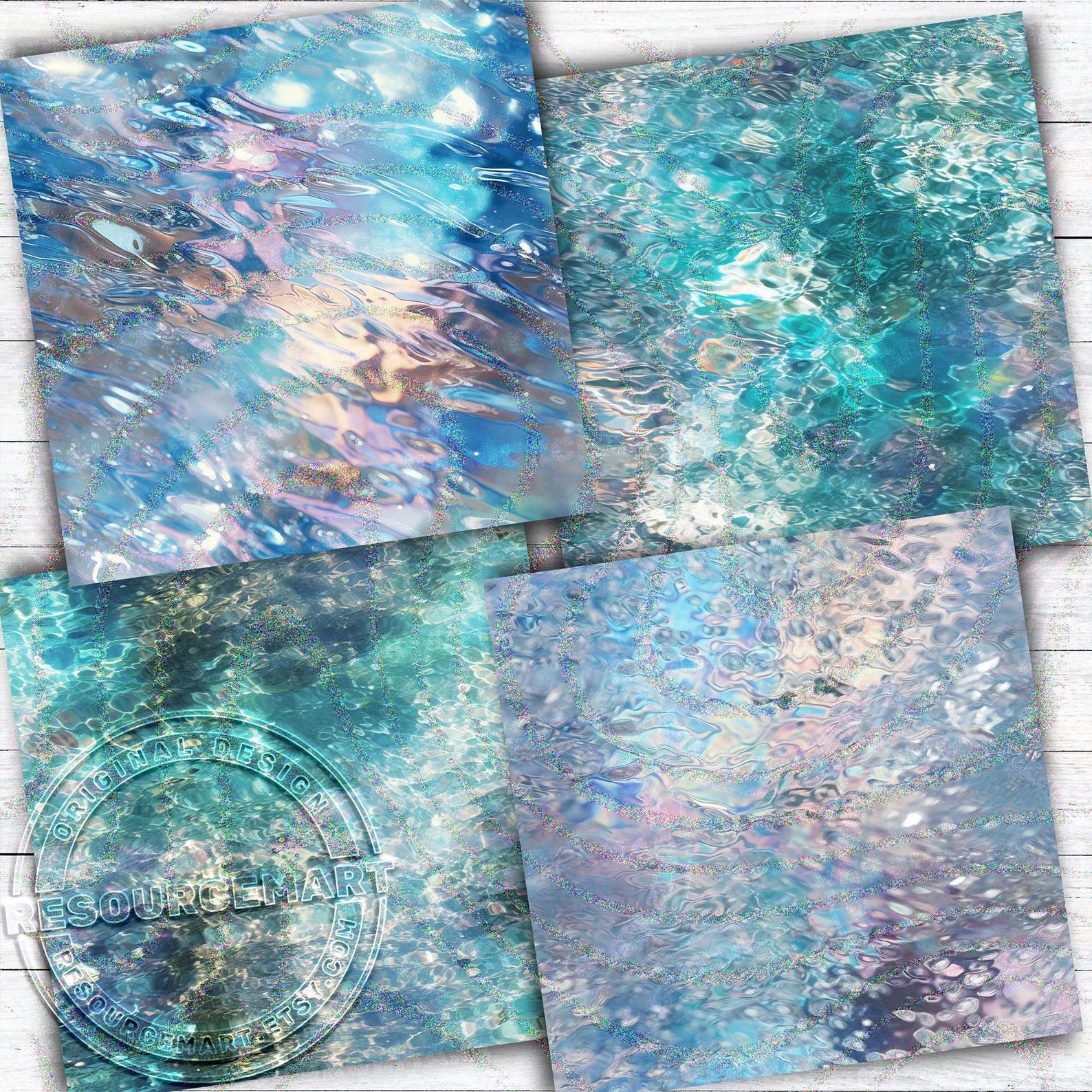 Shimmering Water Digital Paper, Iridescent Seamless Textures, Summer ...