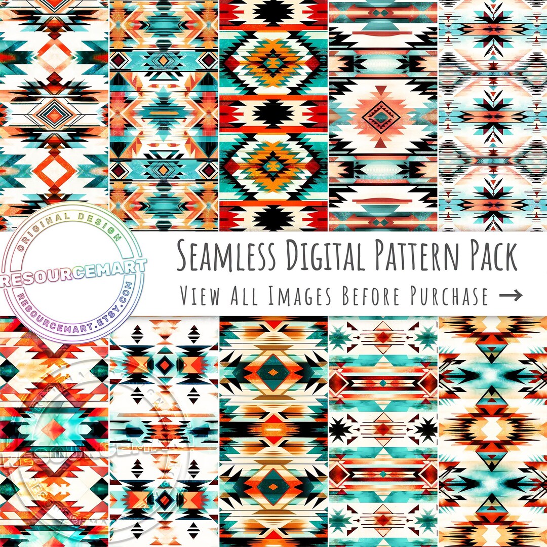 Seamless Southwestern Digital Paper, Western Patterns, Aztec Navajo ...