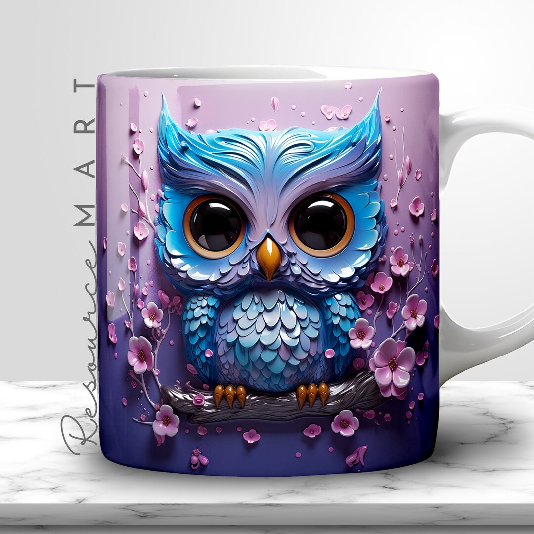 3D Owl Mug Wrap Design, 11oz 12oz 15 Oz Coffee Mug Sublimation Design ...
