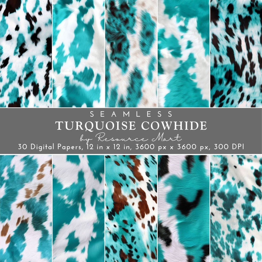 Seamless Turquoise Cowhide Digital Paper, Scrapbook Pages, Cow Print ...
