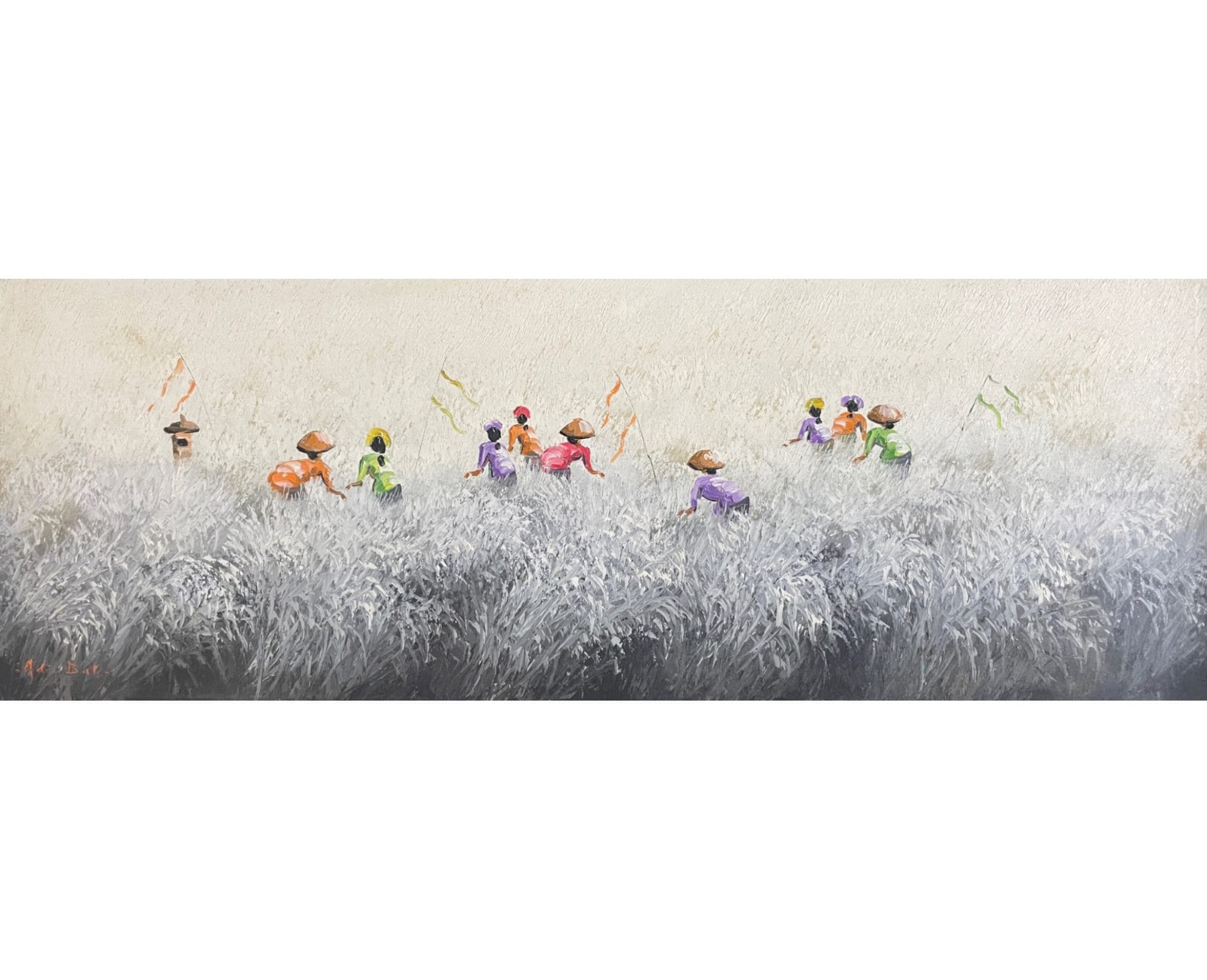 Balinese Oil Painting - Women Farmers in White Rice Field, Bali ...