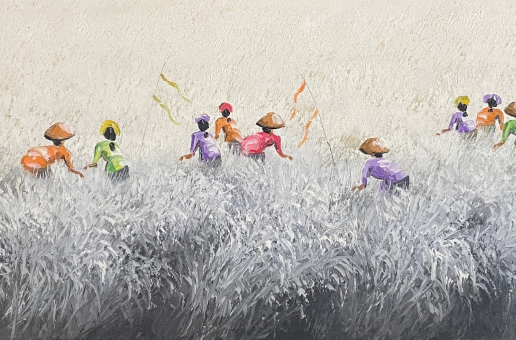 Balinese Oil Painting - Women Farmers in White Rice Field, Bali ...