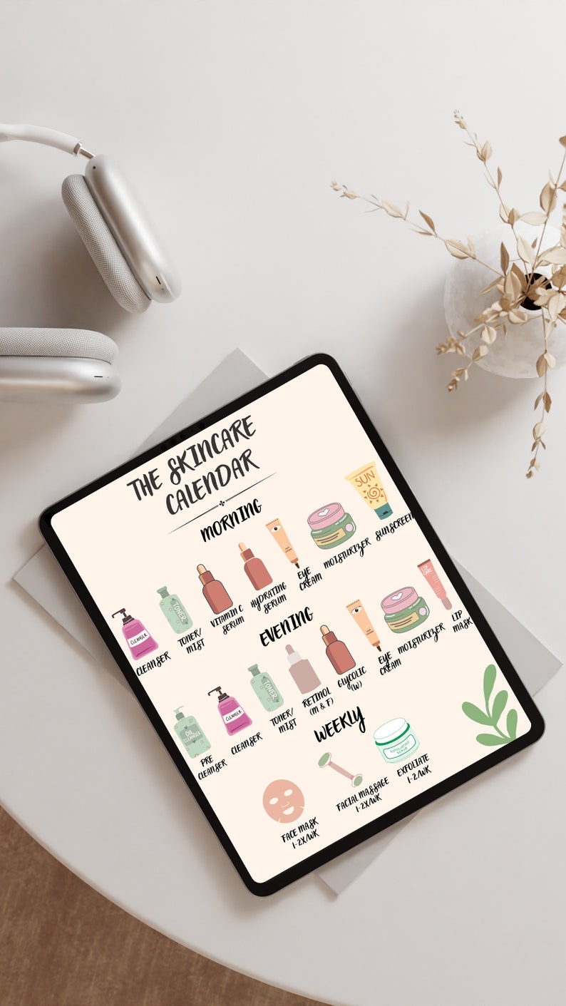 Skincare Routine Calendar Printable Digital Steps Self-care, Colorful ...