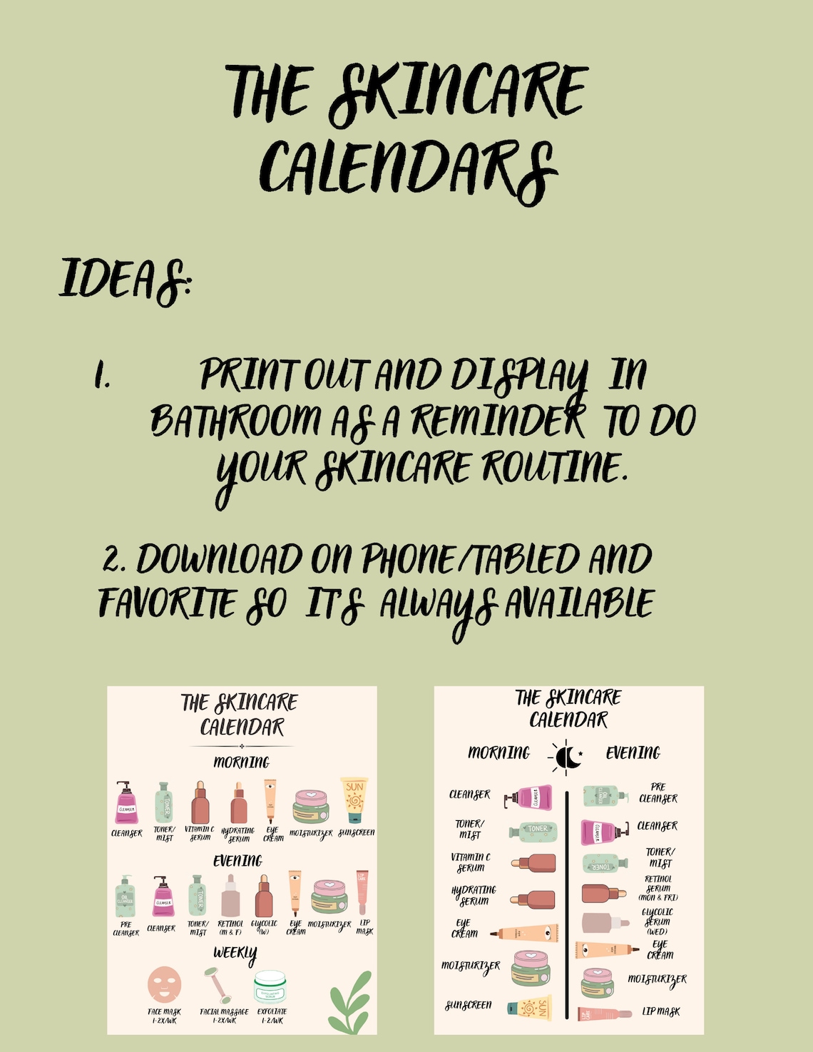 Skincare Routine Calendar Printable Digital Steps Self-care, Colorful ...