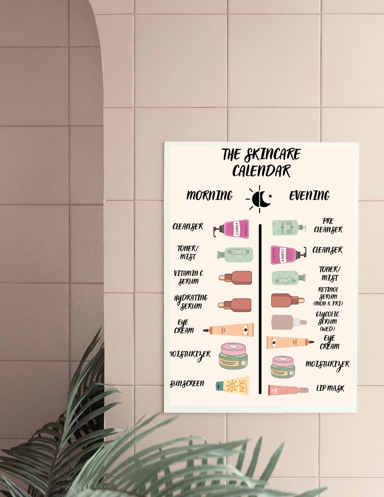 Skincare Routine Calendar Printable Digital Steps Self-care, Colorful ...