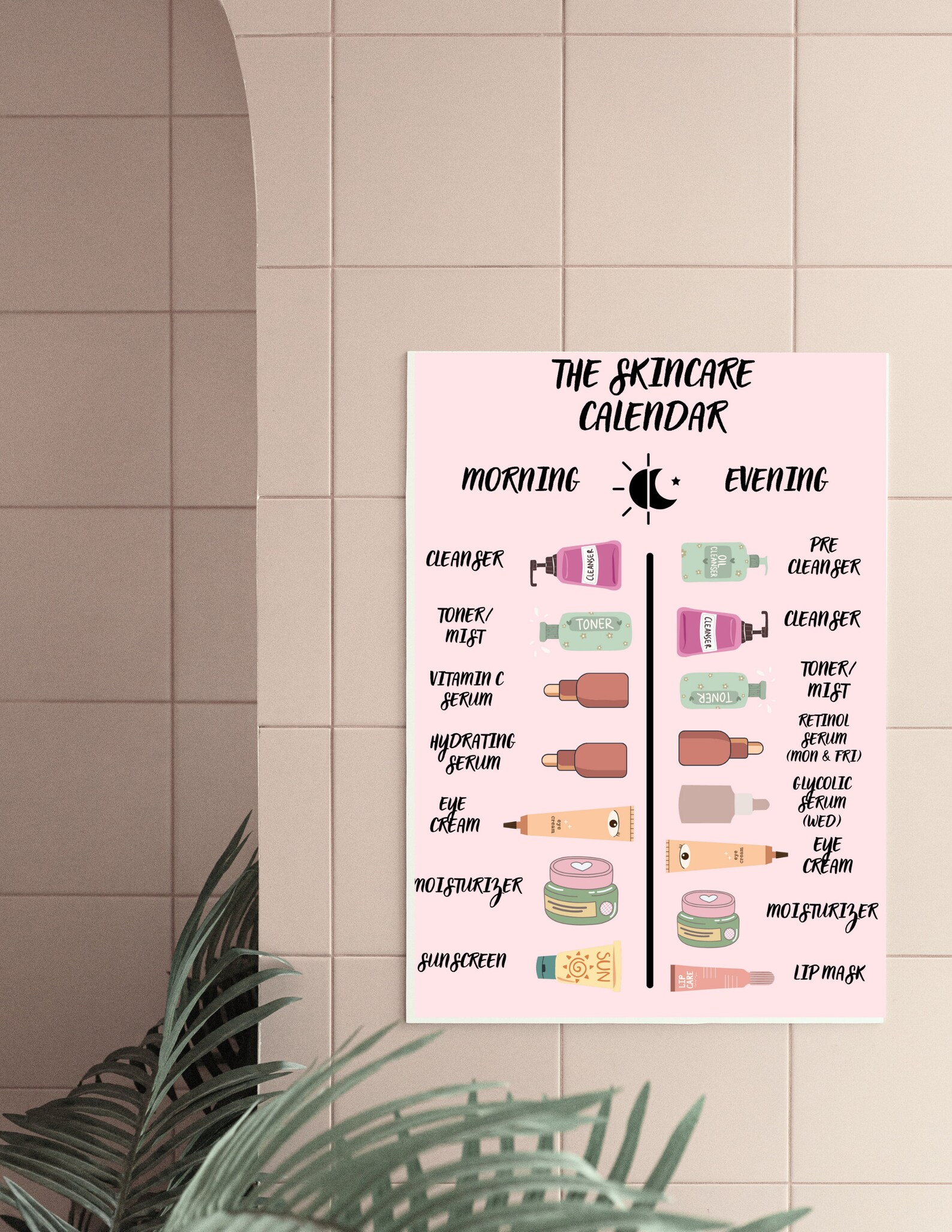 Skincare Routine Calendar Printable Digital Steps Self-care, Colorful ...