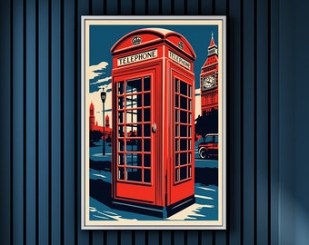 British Phone Booth Sign Art Print Red Telephone Box Sign Poster ...