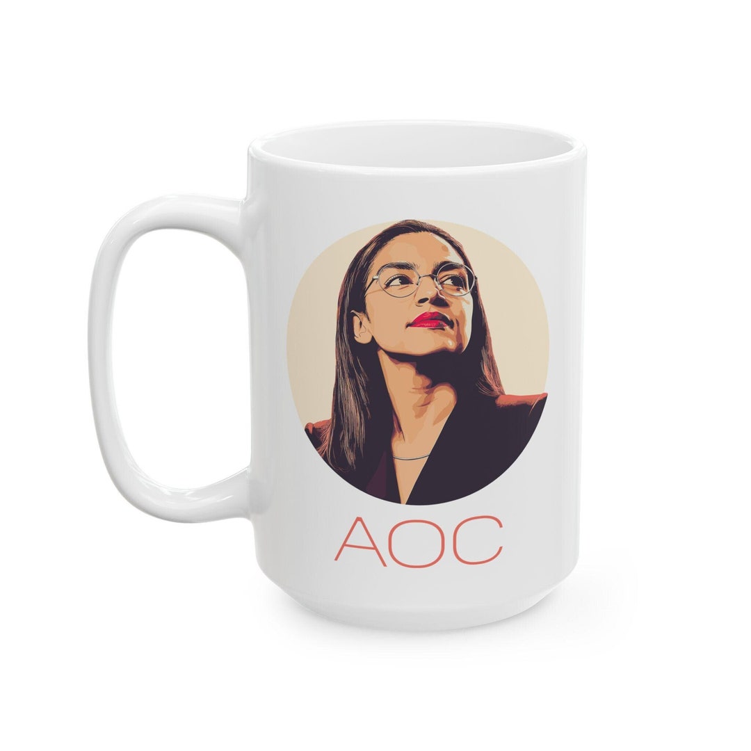 AOC Alexandria Ocasio-cortez Ceramic Mug, (11oz, 15oz), Illustration of ...