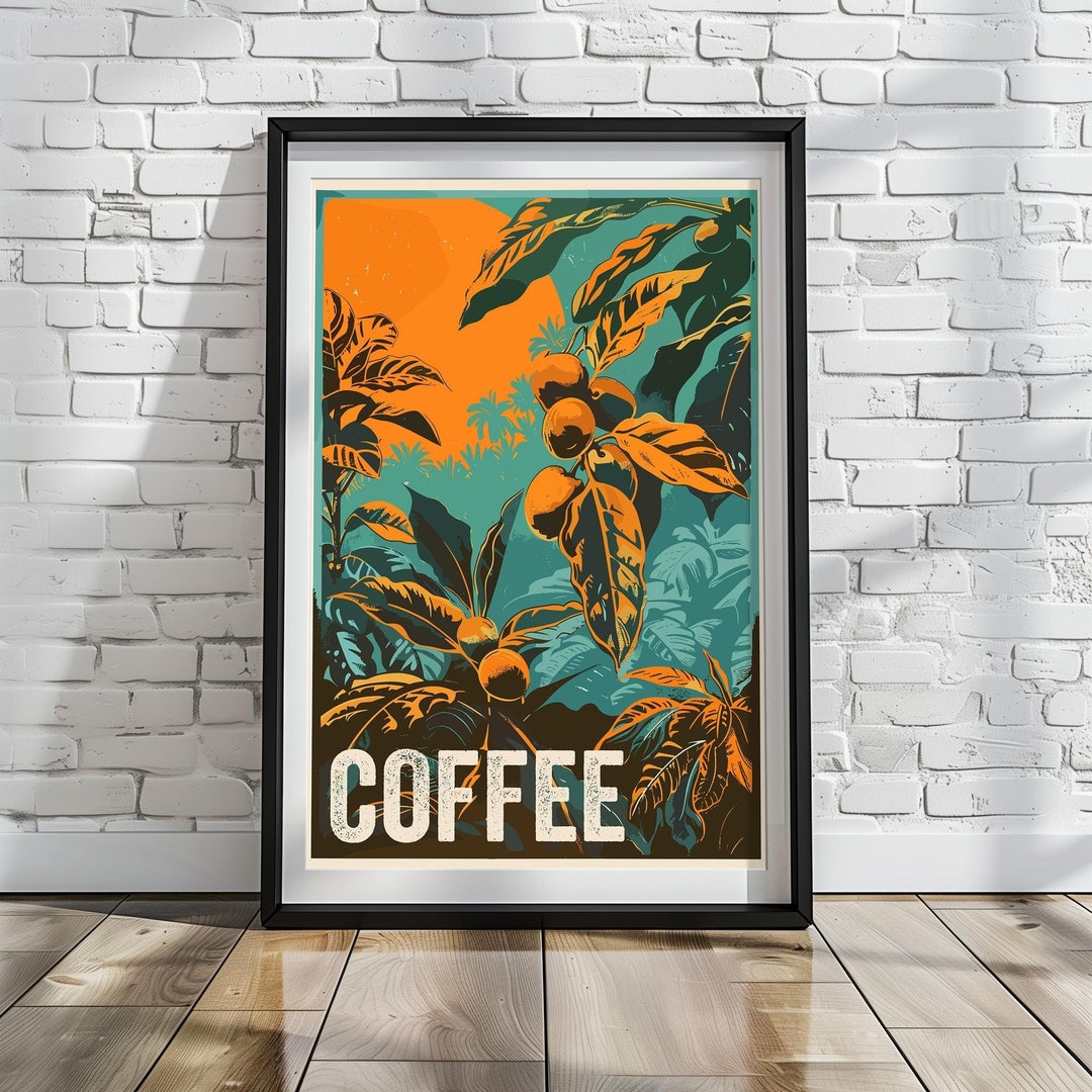 Coffee Plant Illustration Matte Vertical Poster Print, Central America ...